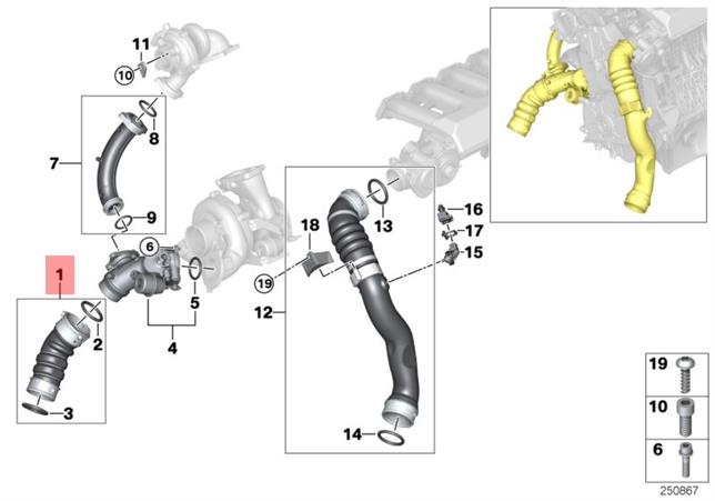 Genuine BMW E70 E70N E71 SAC SUV Intercooler Pipe Turbo Hose OEM ...