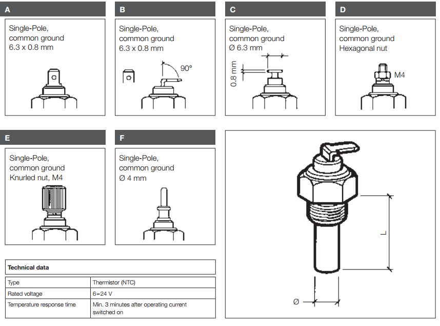 Sell VDO Coolant Temperature Sensor 40-120C Single-Pole Boat Marine 323 ...